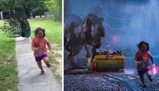 La foto de una niña aterrorizada escapando de un pavo real se convierte ...